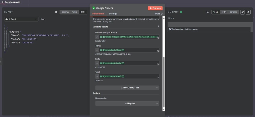 Node output with data, but when executing, Output 1 item This is an item, but it's empty ...