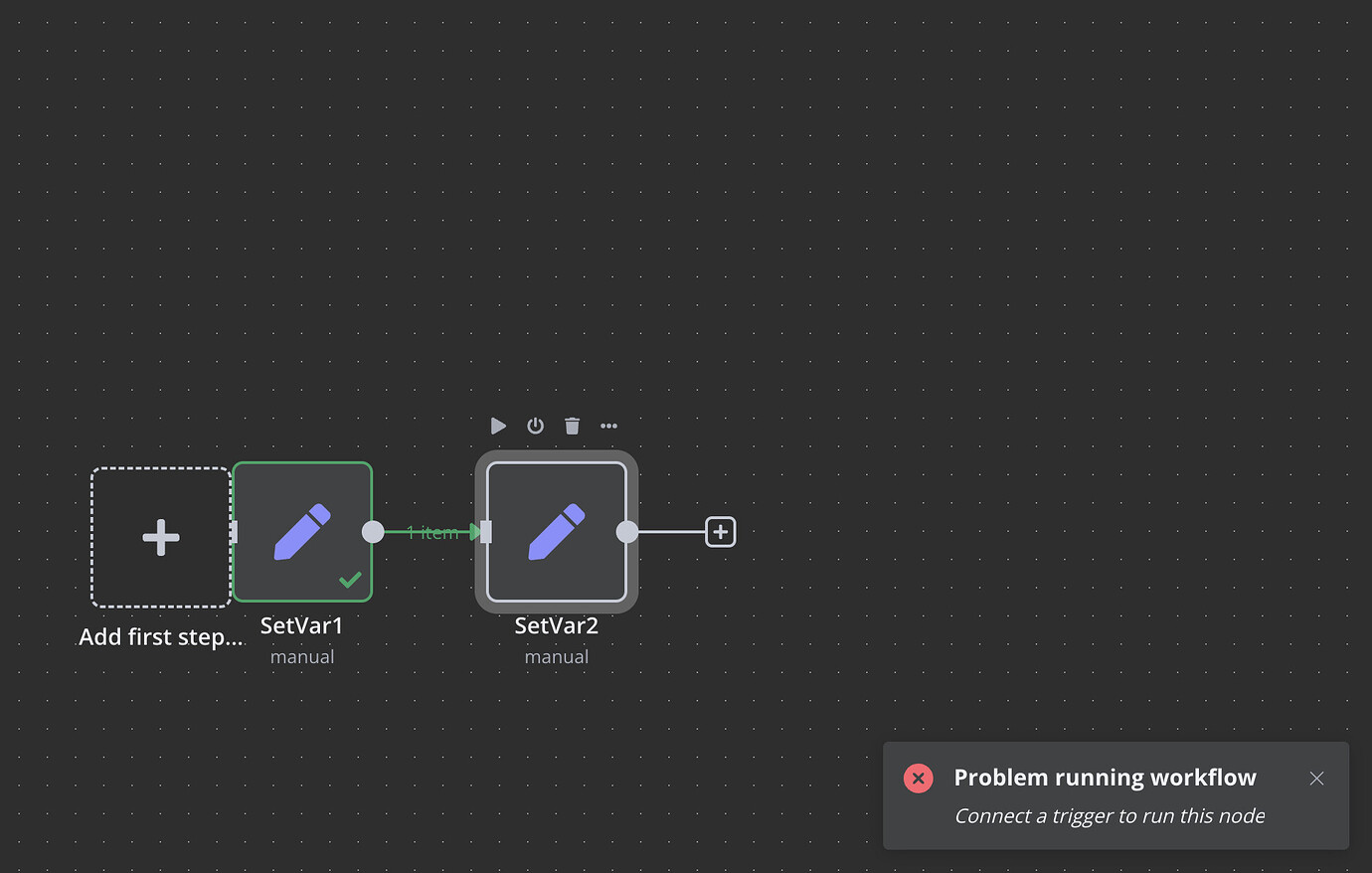 Problem Running Workflow Connect A Trigger To Run This Node