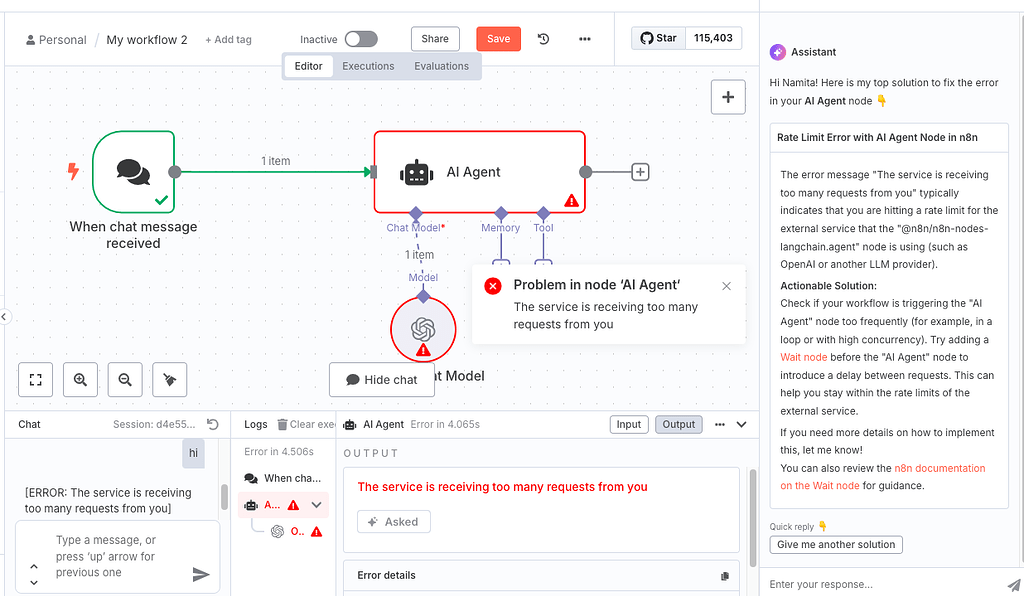 Ai agent error - Help me Build my Workflow - n8n Community