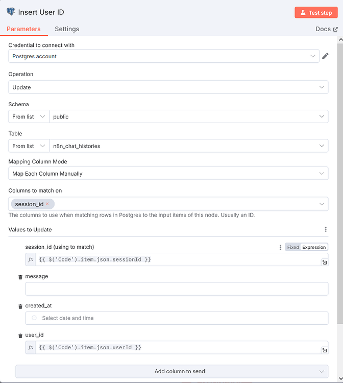 How to Store user_id in PostgreSQL Chat Memory in n8n? - Questions - n8n Community