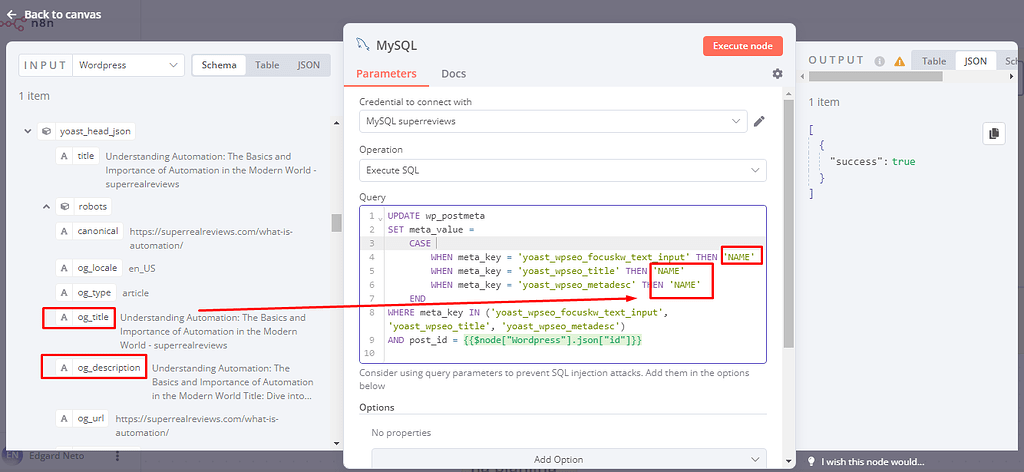 HELP - Update Post Yoast SEO data from Mysql - Questions - n8n Community