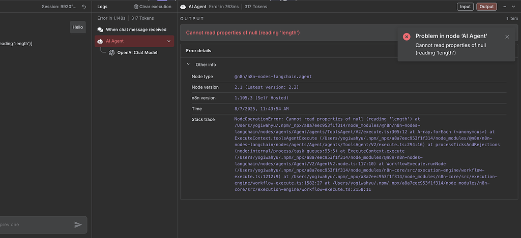 Cannot read properties of null (reading 'length') While n8n Using Self-Host LLM(vLLM ...