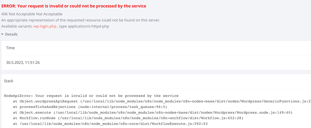 Wordpress 406 error - Questions - n8n Community