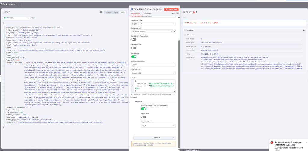 I keep getting invalid JSON on HTTP post call to supabase api, despite using stringify ...