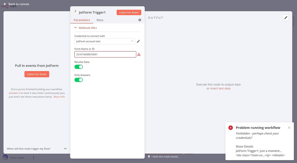 Problem with Jotform node - Questions - n8n Community