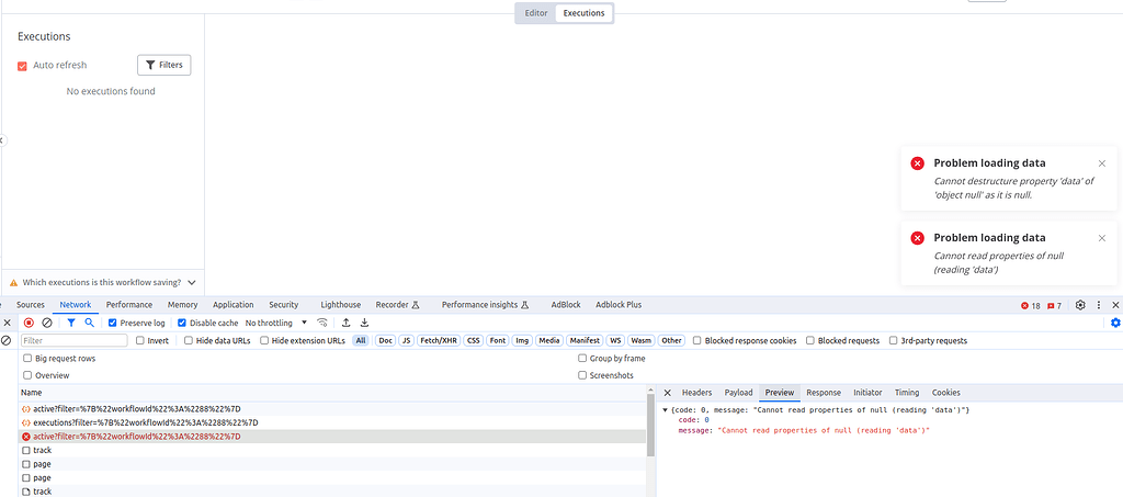Problem loading data in executions list in workflows - Questions - n8n Community