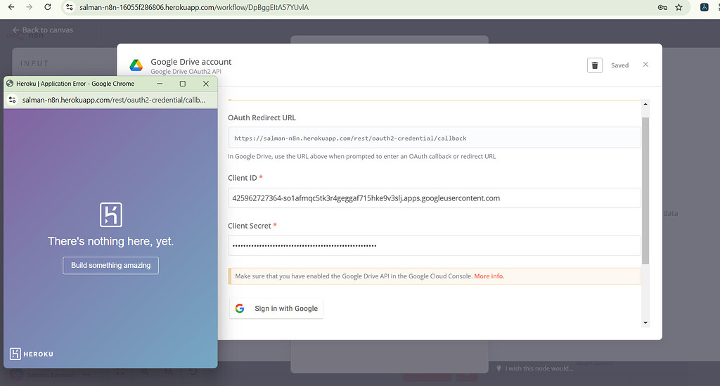 Application error in heroku -google for OAUTH - Questions - n8n Community