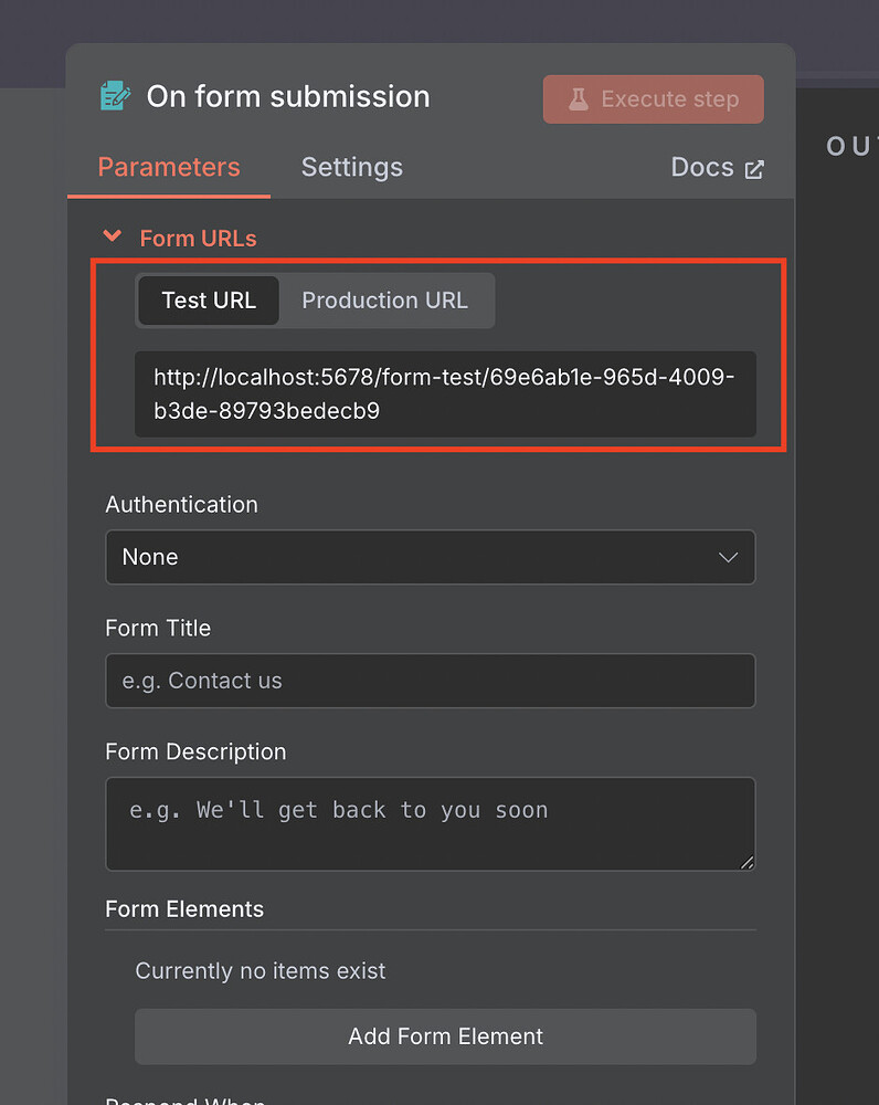 I’m running n8n locally and when I click “Execute Workflow” on my Form node it shows “Listening ...