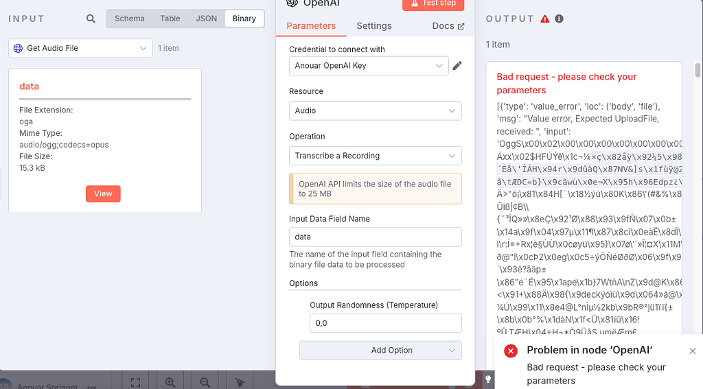 OpenAI Transcribe an audio not working - Questions - n8n Community