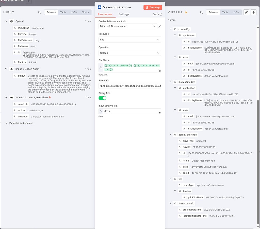 When uploading file with OneDrive node, the file mimetype is incorrect ...