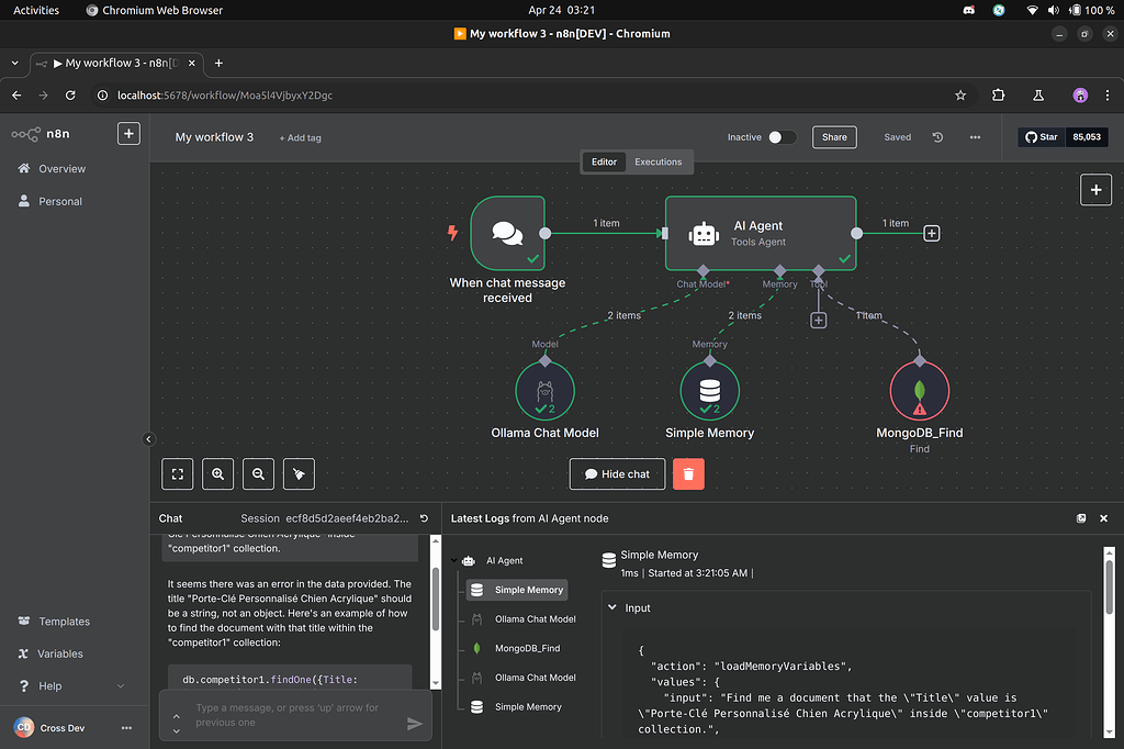 "AI Agent - Tools Agent" using "MongoDB" return an error said "[object Object]" is not valid ...