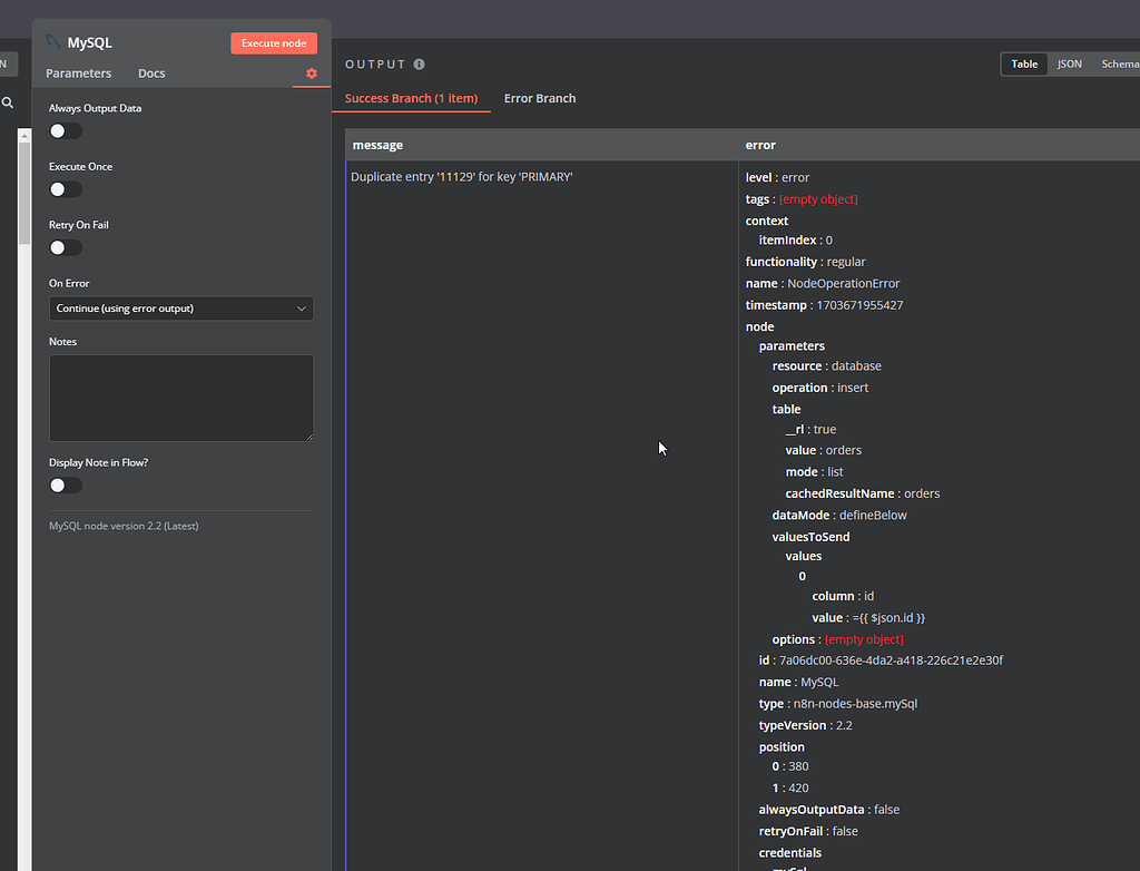 MySQL Error shows as "Success" - Questions - n8n Community
