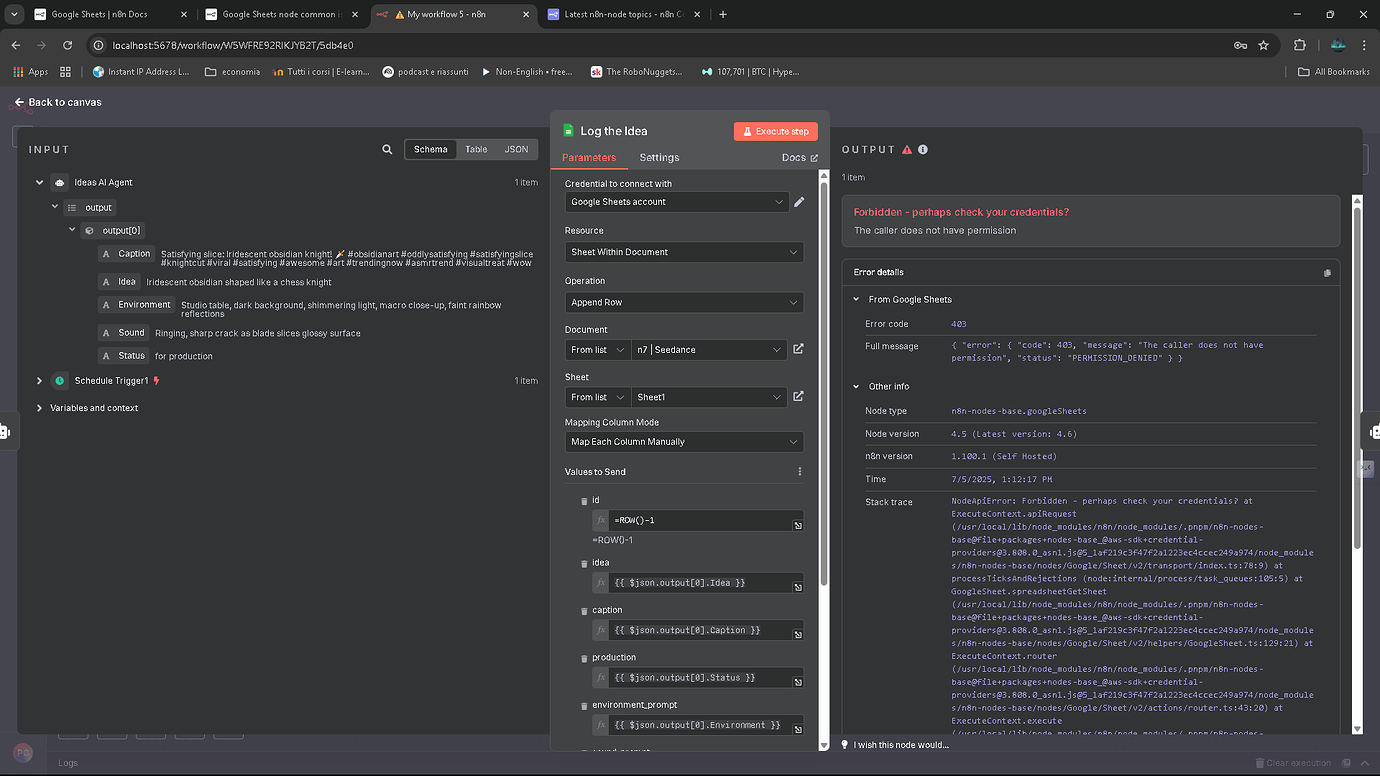 Error 403 gogle sheet node - Questions - n8n Community