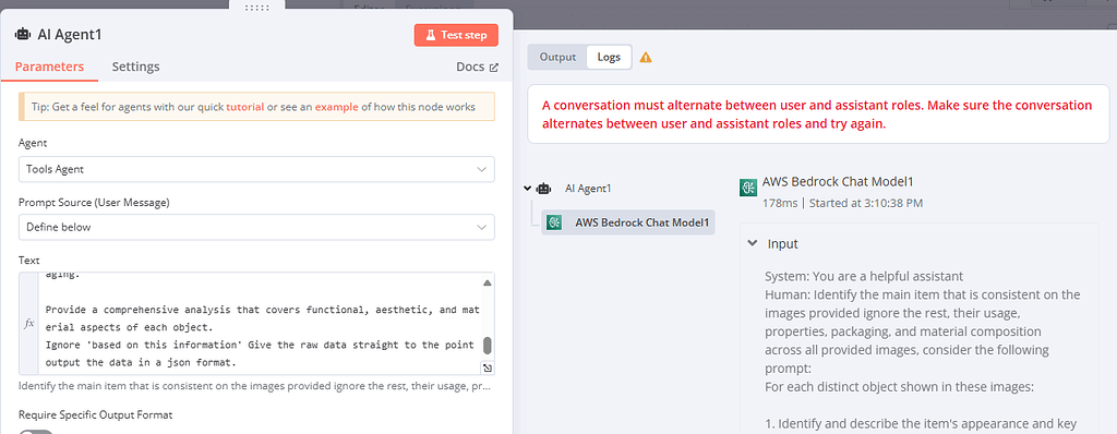 Am having trouble using Amazon Bedrock Chat model on AI Agent Tool option when am using the ...
