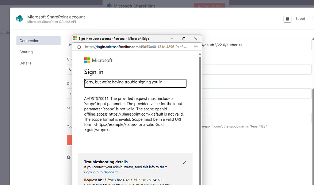 Unable to Connect Microsoft SharePoint via OAuth2 – Scope Error - Questions - n8n Community