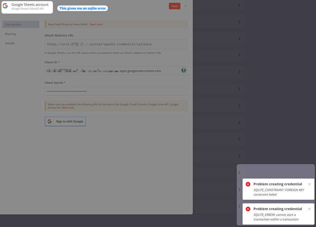 Problem creating credential (google sheet) - Questions - n8n