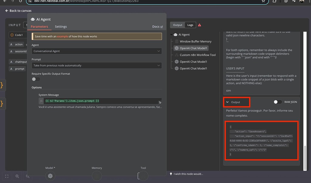 Workflow tool input json is written in the ai agent output - Questions - n8n Community