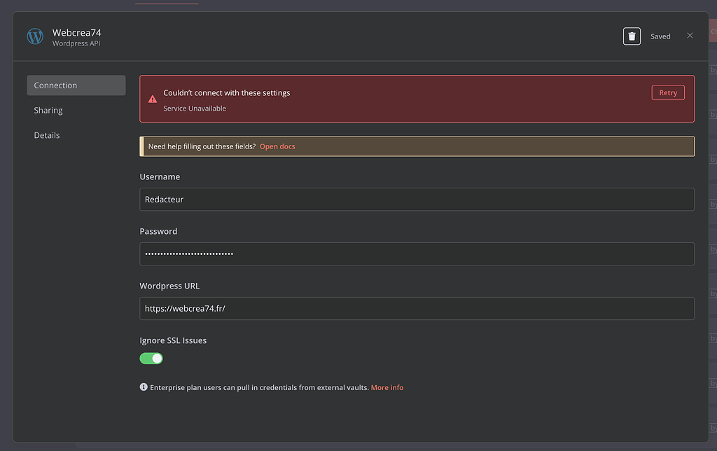 Wordpress credential problem "Service Unavailable" - Questions - n8n Community