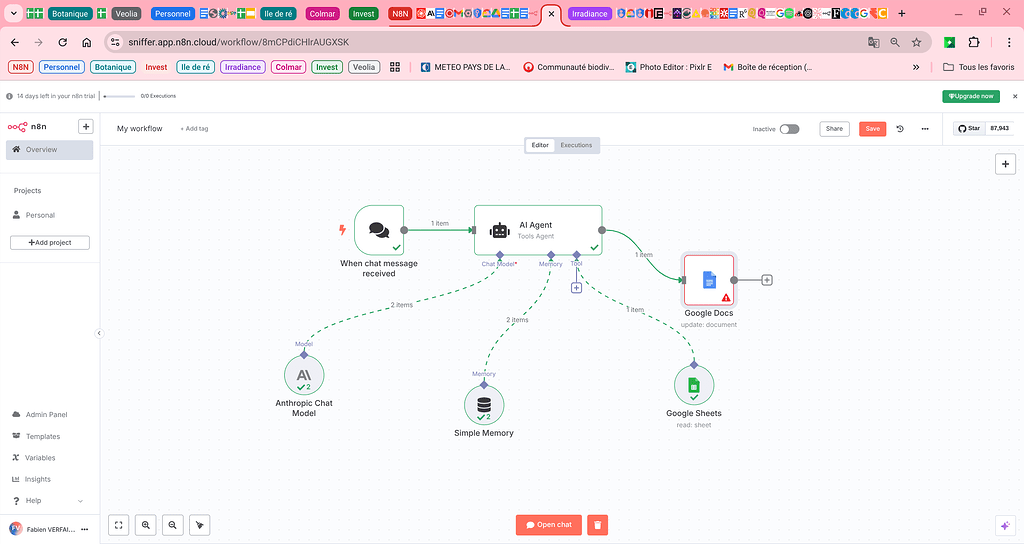 [No path back to node] : bug with Anthropic Chat Model and Google Doc ...
