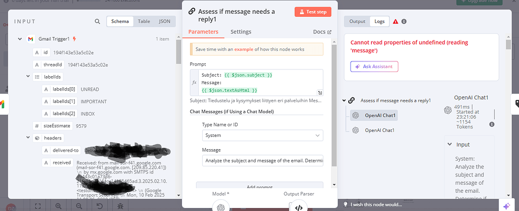 Text Classifier: Cannot read properties of undefined (reading 'message ...