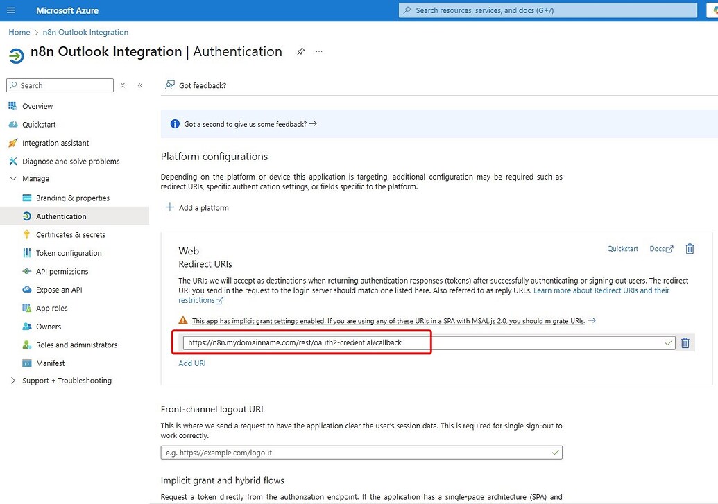 Oauth Redirect URL Problem - Microsoft Outlook Oauth2 API - Questions - n8n Community