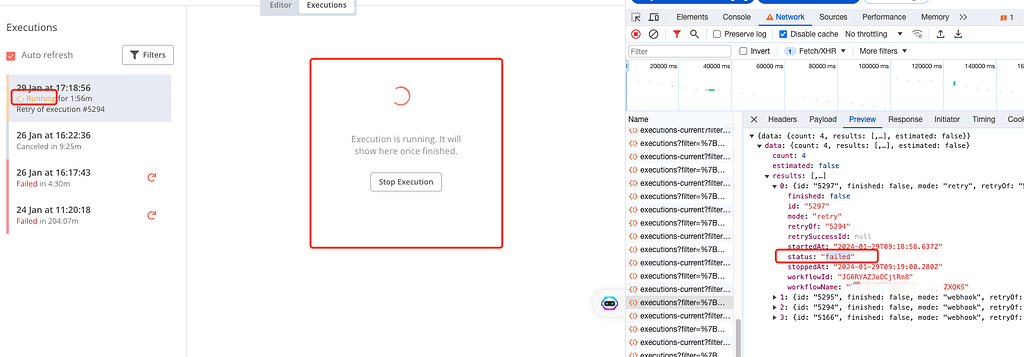Execution preview didnt update when Webhook timer node confirm. But, Actually, the process ...