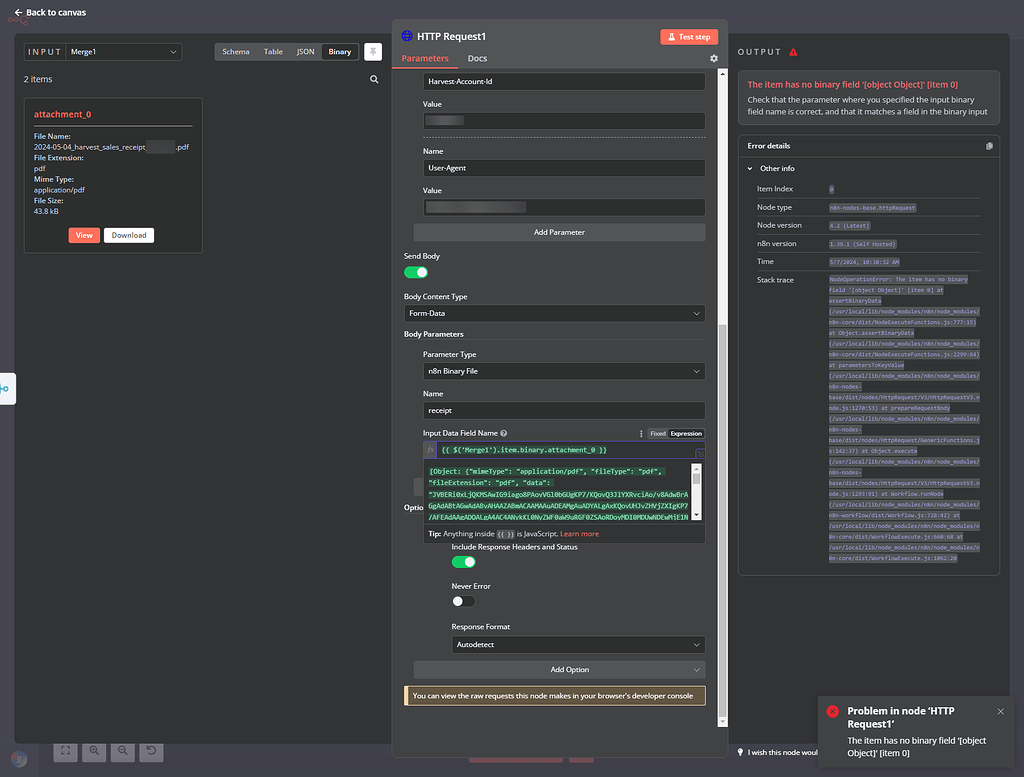 Http-request sending files gives "the item has no binary field - Questions - n8n Community