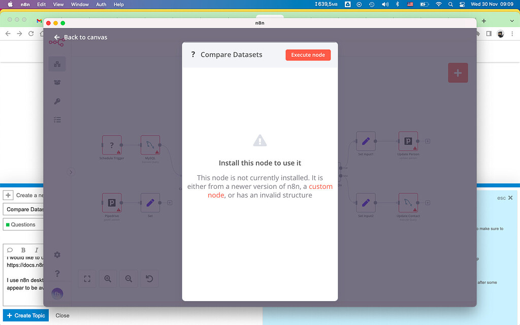 Compare Datasets node not available on desktop version for Mac - Questions - n8n Community