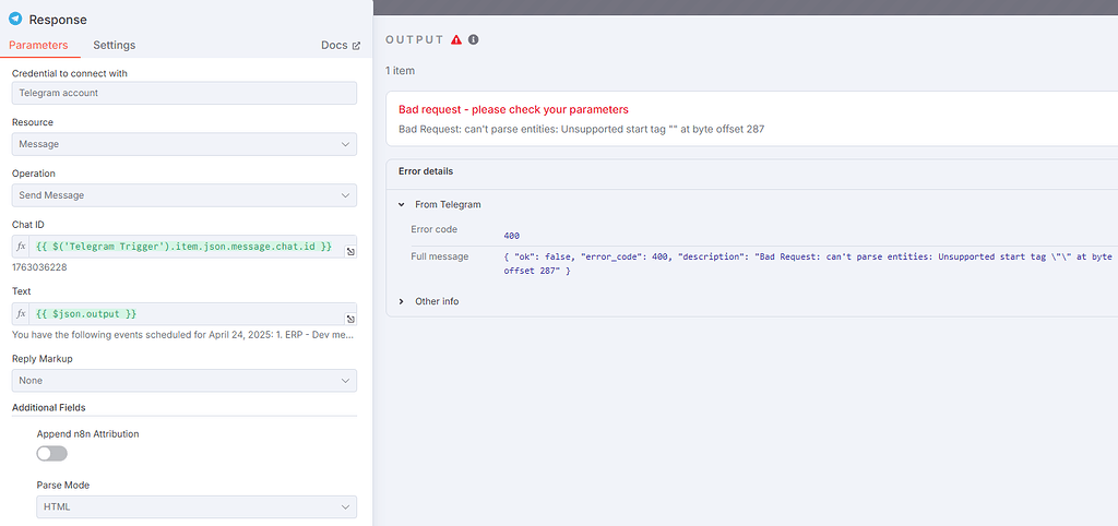Telegram response error: Bad Request - Can't parse entities - Questions - n8n Community