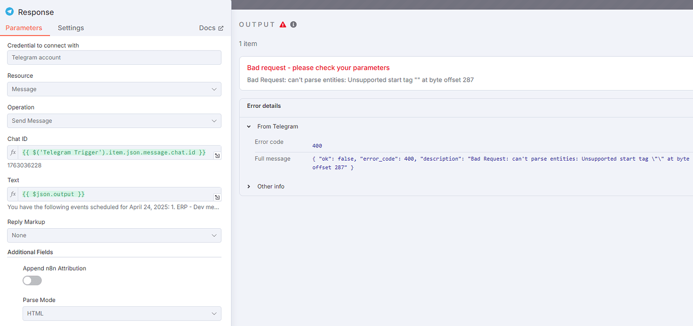 Telegram response error: Bad Request - Can't parse entities - Questions - n8n Community
