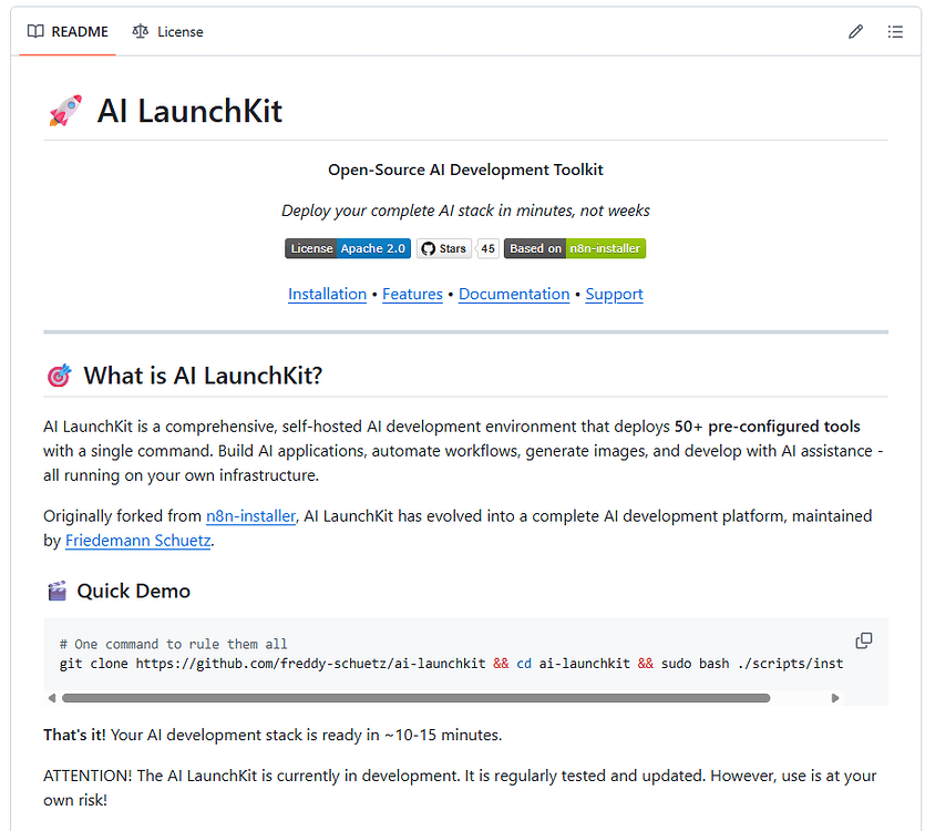 AI LaunchKit: One-command installer for n8n + 50+ AI tools (Ollama, ComfyUI, RAG, STT/TTS ...