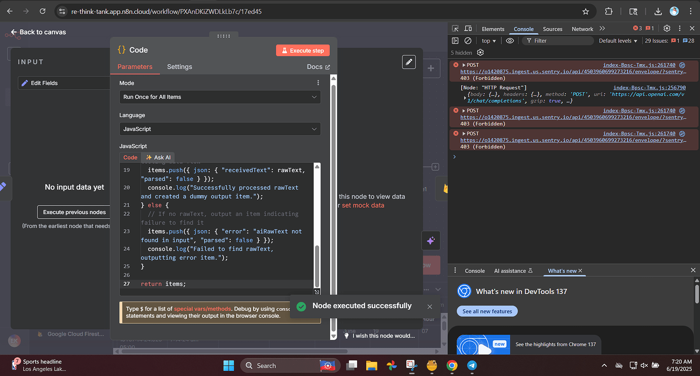 Code Node Not Executing/Receiving Input in n8n Cloud Workflow ...
