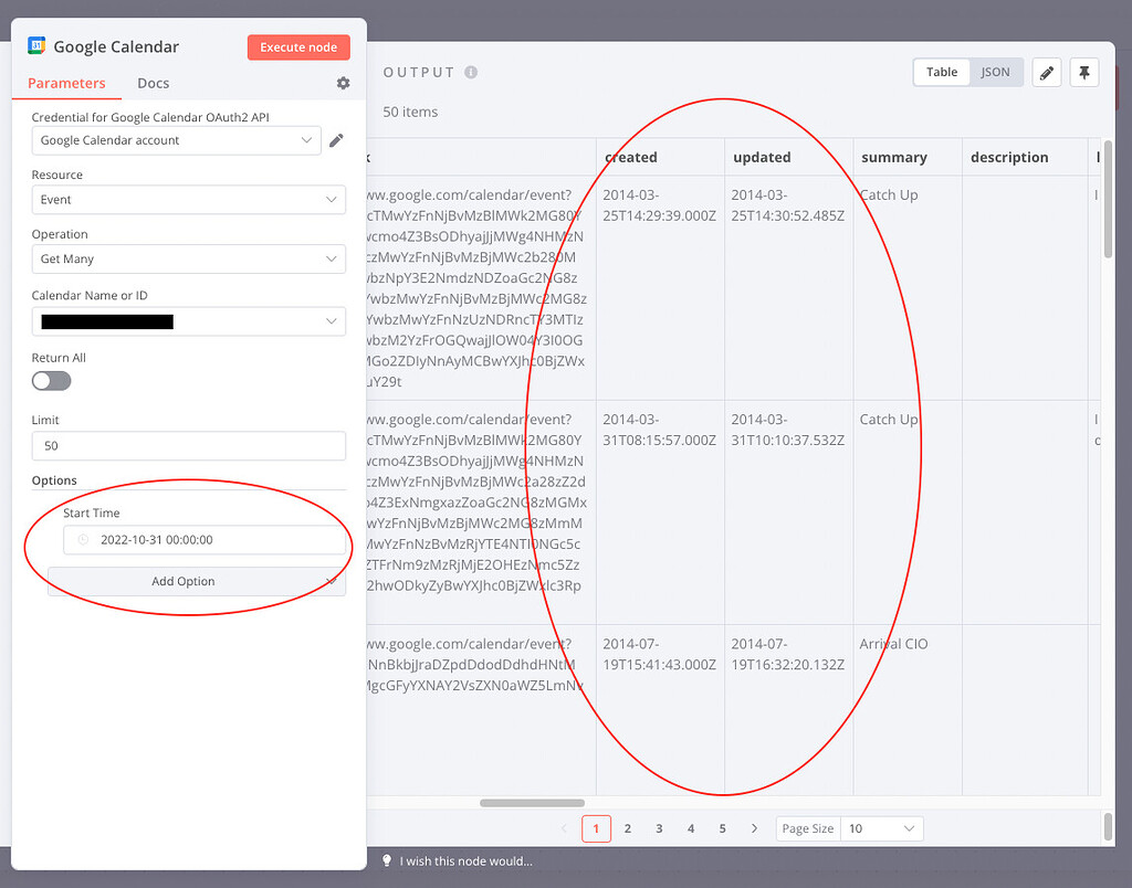 Google Calendar > Get > Many Events > Options > Start Time does not seem to work - Questions ...