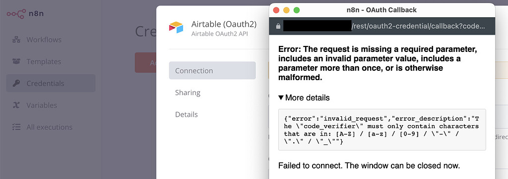 Airtable Oauth2 credential setup failing (due to PKCE error with "code_verifier") - Questions ...