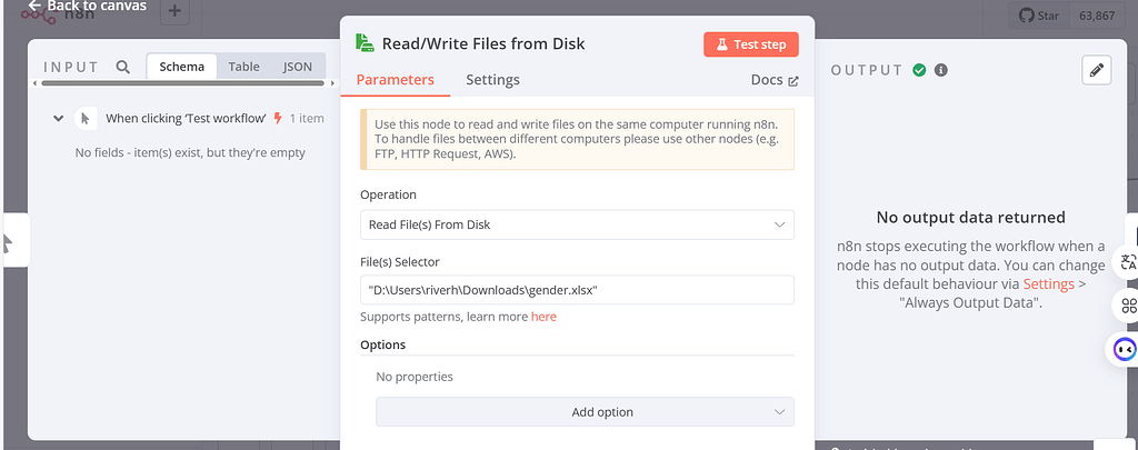 Why my n8n Read/Write Files from Disk action cant get my excel file ... Why my n8n Read/Write Files from Disk action cant get my excel file ...