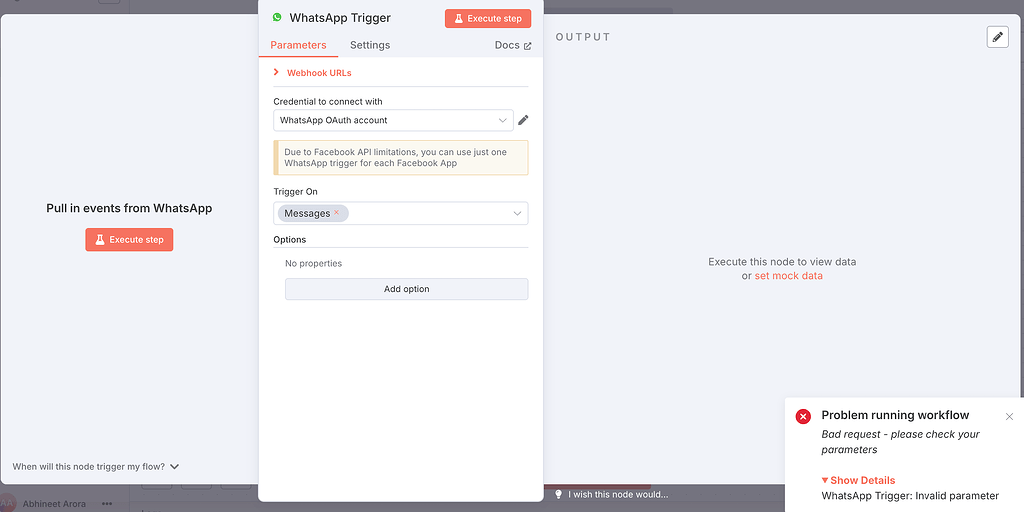 WhatsApp Trigger- Invalid parameters - Questions - n8n Community