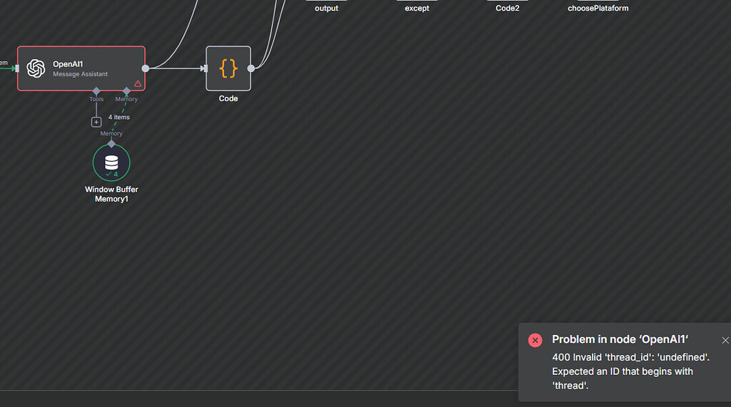 OPEN AI Node Requires a Thread ID even using a memory connector - Questions - n8n Community