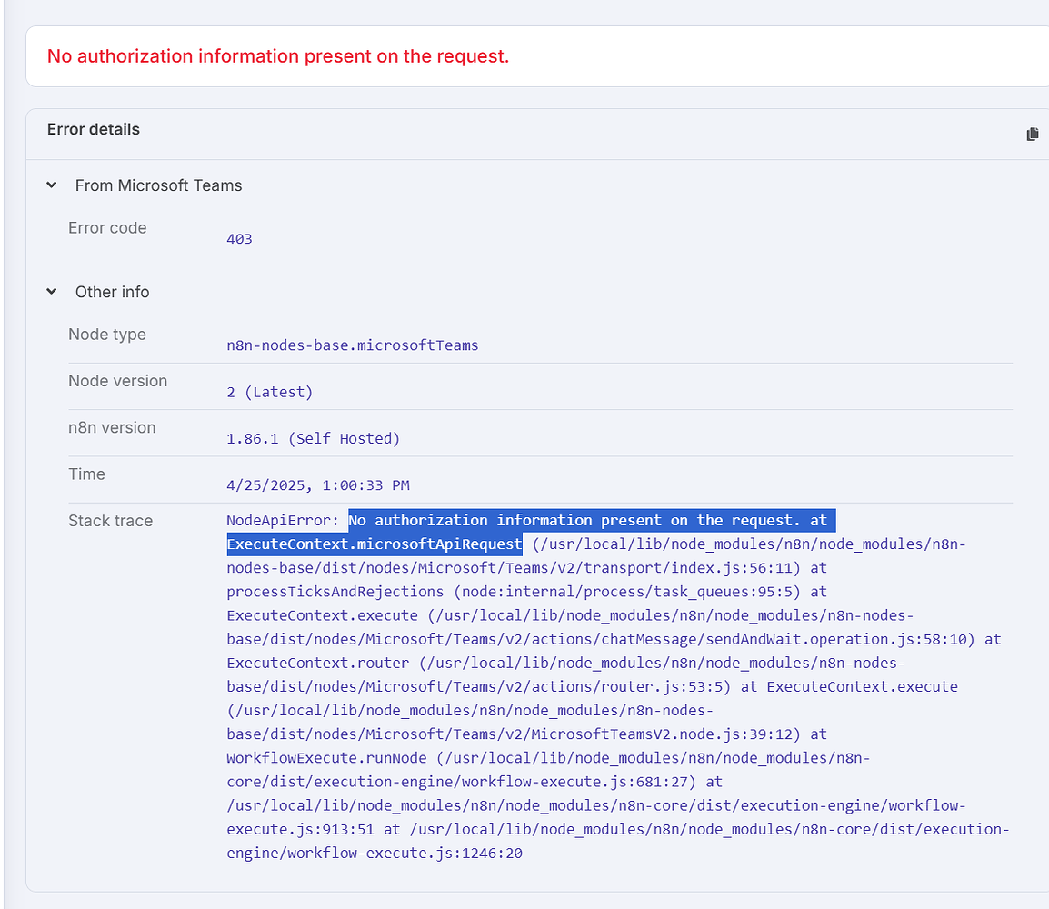 Authentification failed with Microsoft Teams node - Questions - n8n Community
