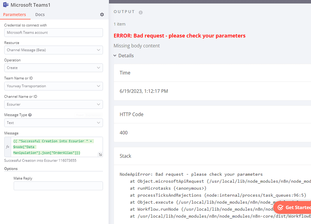 Miscorsoft Teams Channel message causing failure but working - Questions - n8n Community
