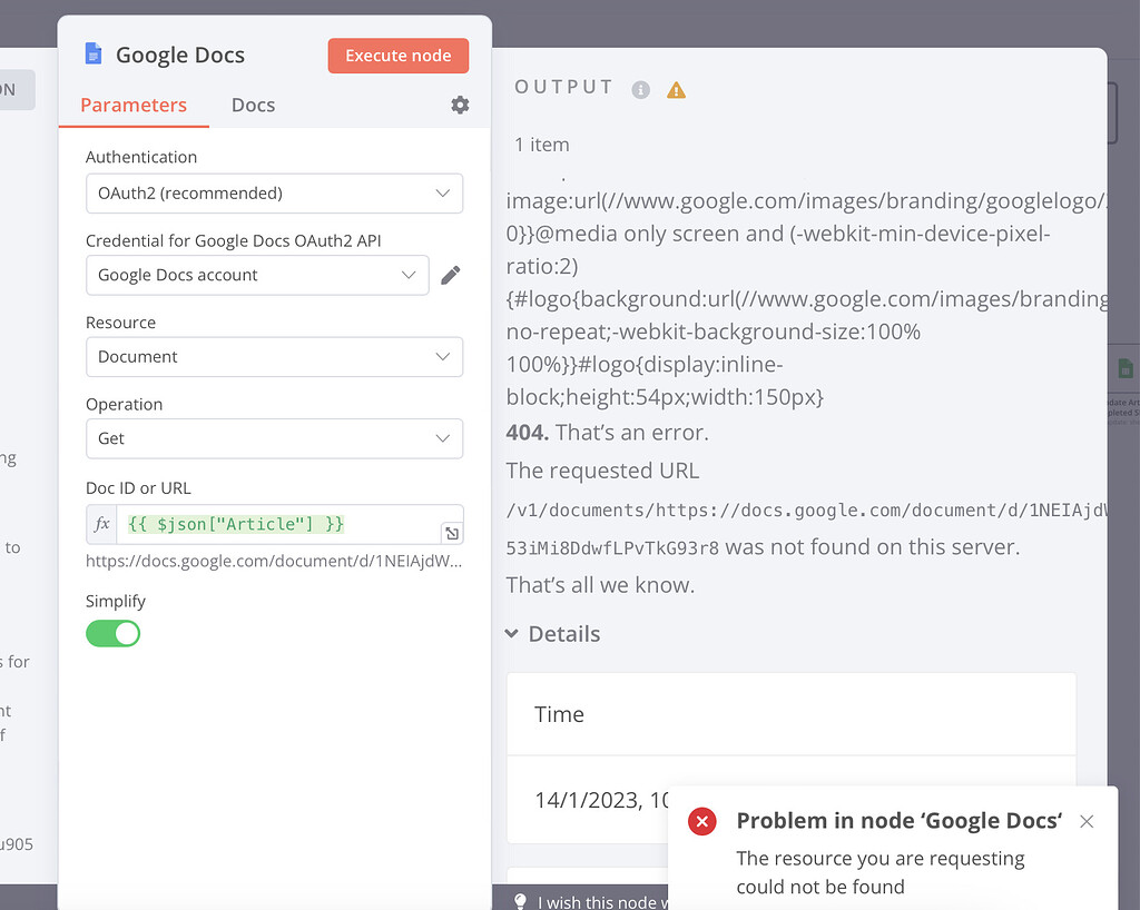 [BUG] Google Docs Get Node (Potential Bug) - Questions - n8n Community