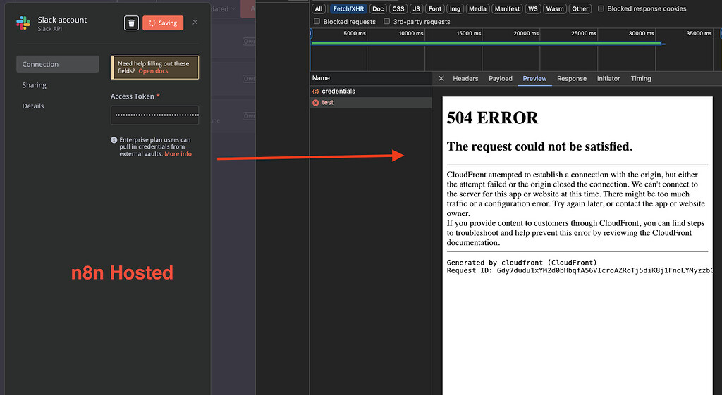 N8n hosted Cloudfront - 504 Error The request could not be satisfied ...