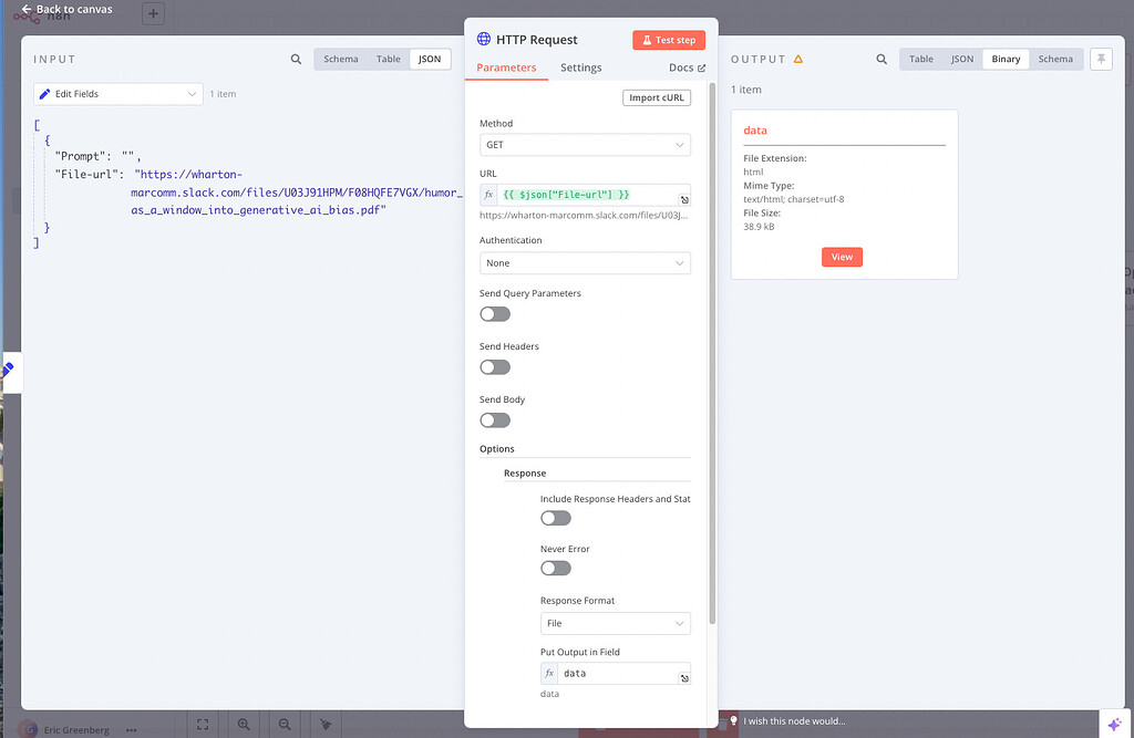 Downloading File from Slack only returns HTML in HTTP Request Node - Questions - n8n Community