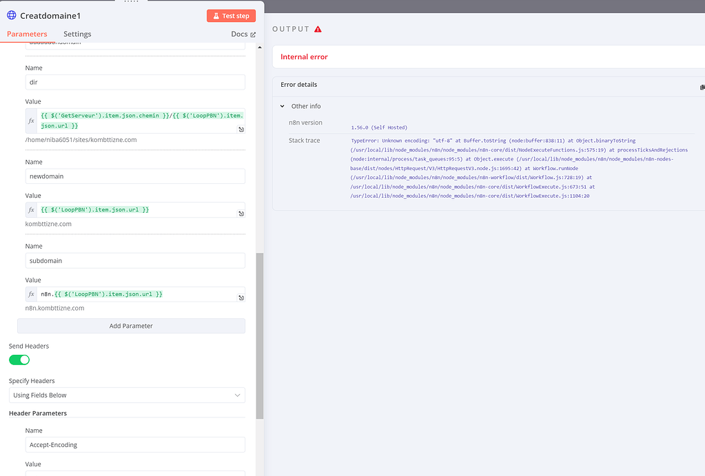 "Internal error" problem with the http request node (encoding utf8 ...