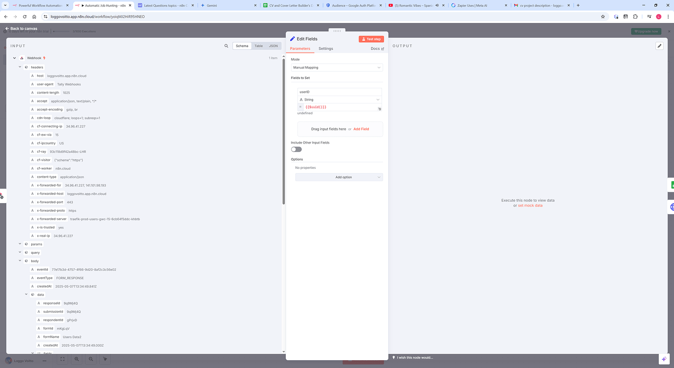 Help with {{$uuid()}} in the Edit Fields node. Keep getting error for no reason - Questions ...