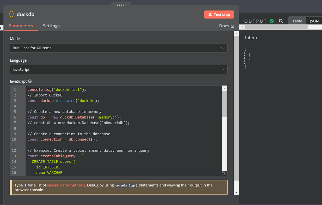 Evaluating the DuckDB JavaScript interface in a Code Node - Questions - n8n Community