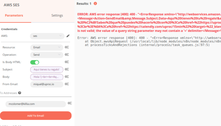 Error on sending HTML email with Amazon SES - Questions - n8n Community Error on sending HTML email with Amazon SES - Questions - n8n Community