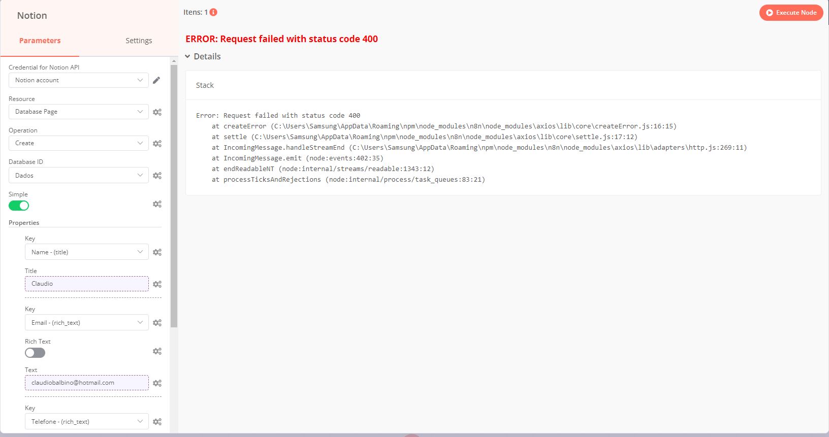 Error 400 creating database page in Notion - Questions - n8n Community