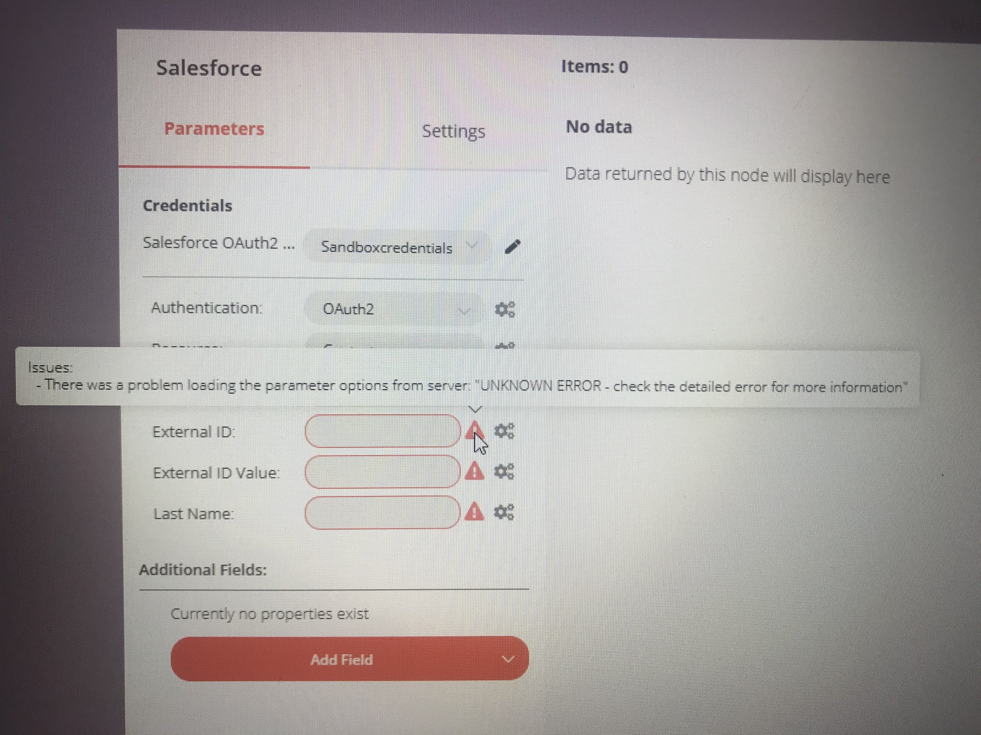 Problem loading parameters for salesforce - Questions - n8n Community