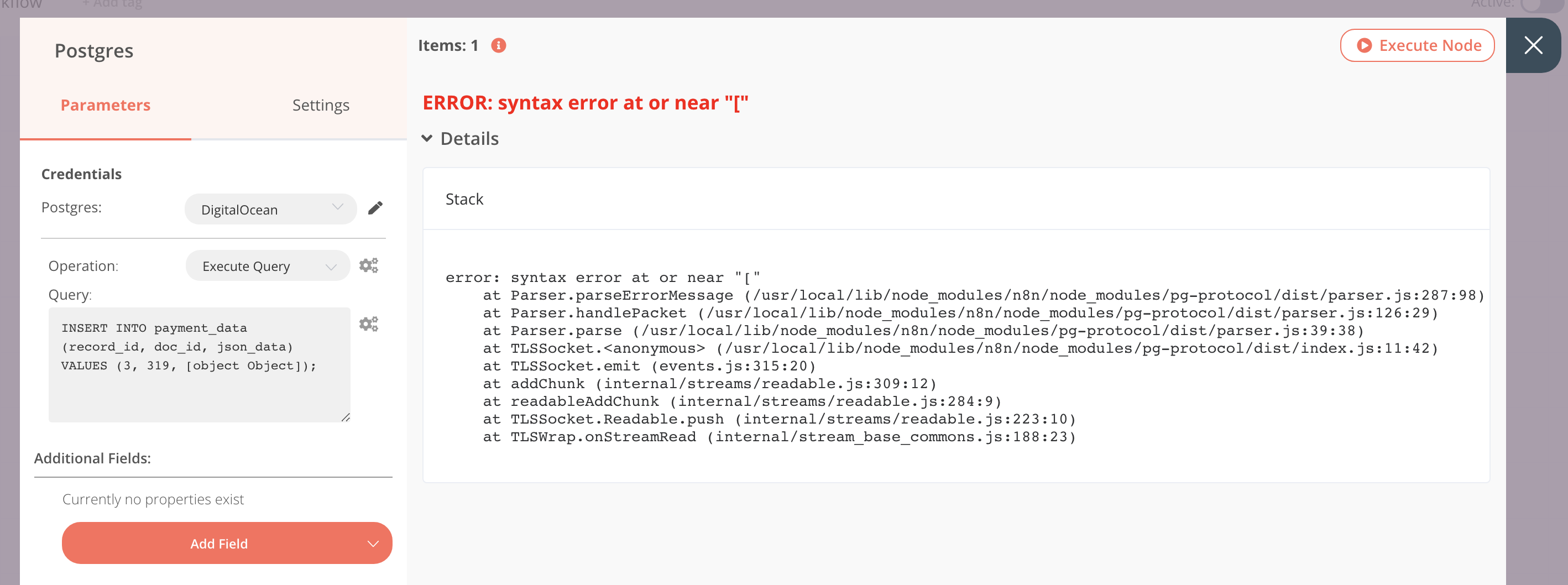 Postgresql INSERT Issue JSONB ions N8n