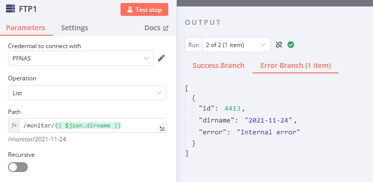 FTP Node, Error Branch Output, Input to another node, No Data - Questions - n8n Community